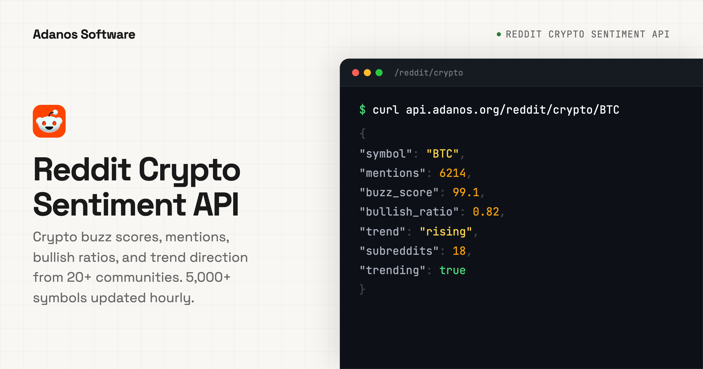 Reddit Crypto Sentiment API for BTC, ETH & SOL